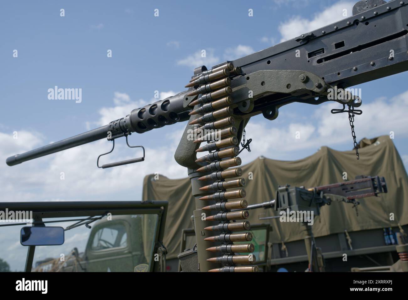 World War Two heavy machine gun on classic military vehicle display at ...