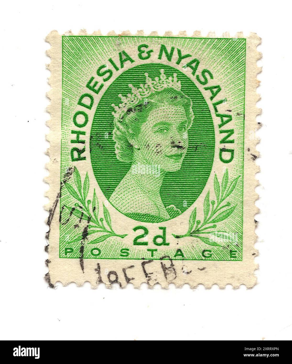 A vintage Queen Elizabeth II postage stamp from Rhodesia and Nyasaland ...