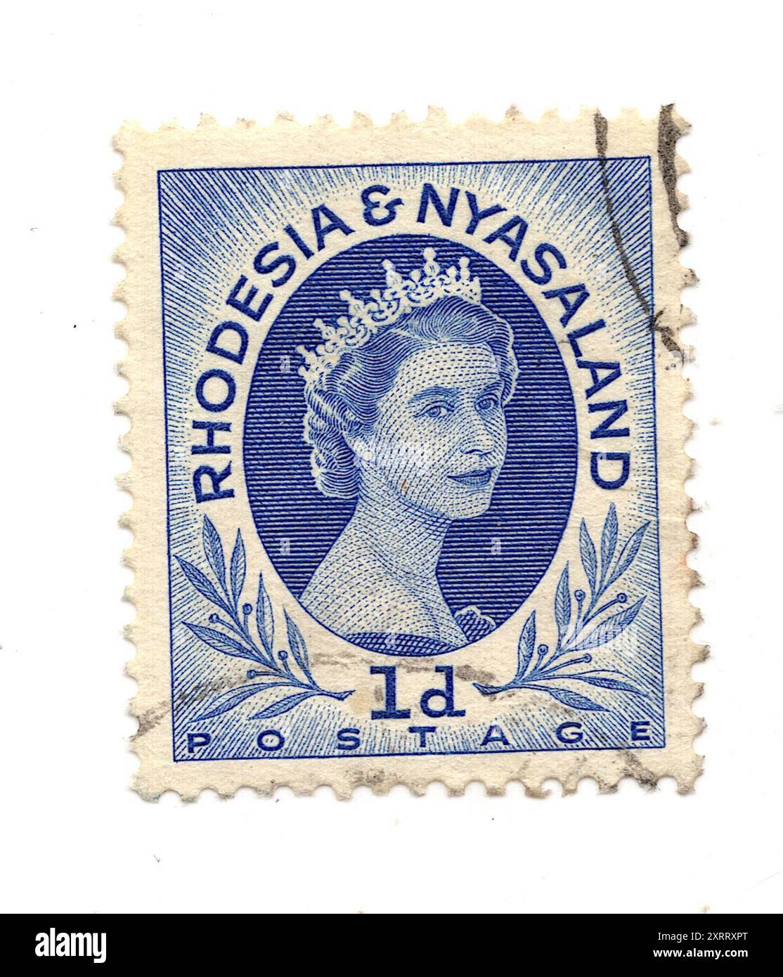 A vintage Queen Elizabeth II postage stamp from Rhodesia and Nyasaland ...