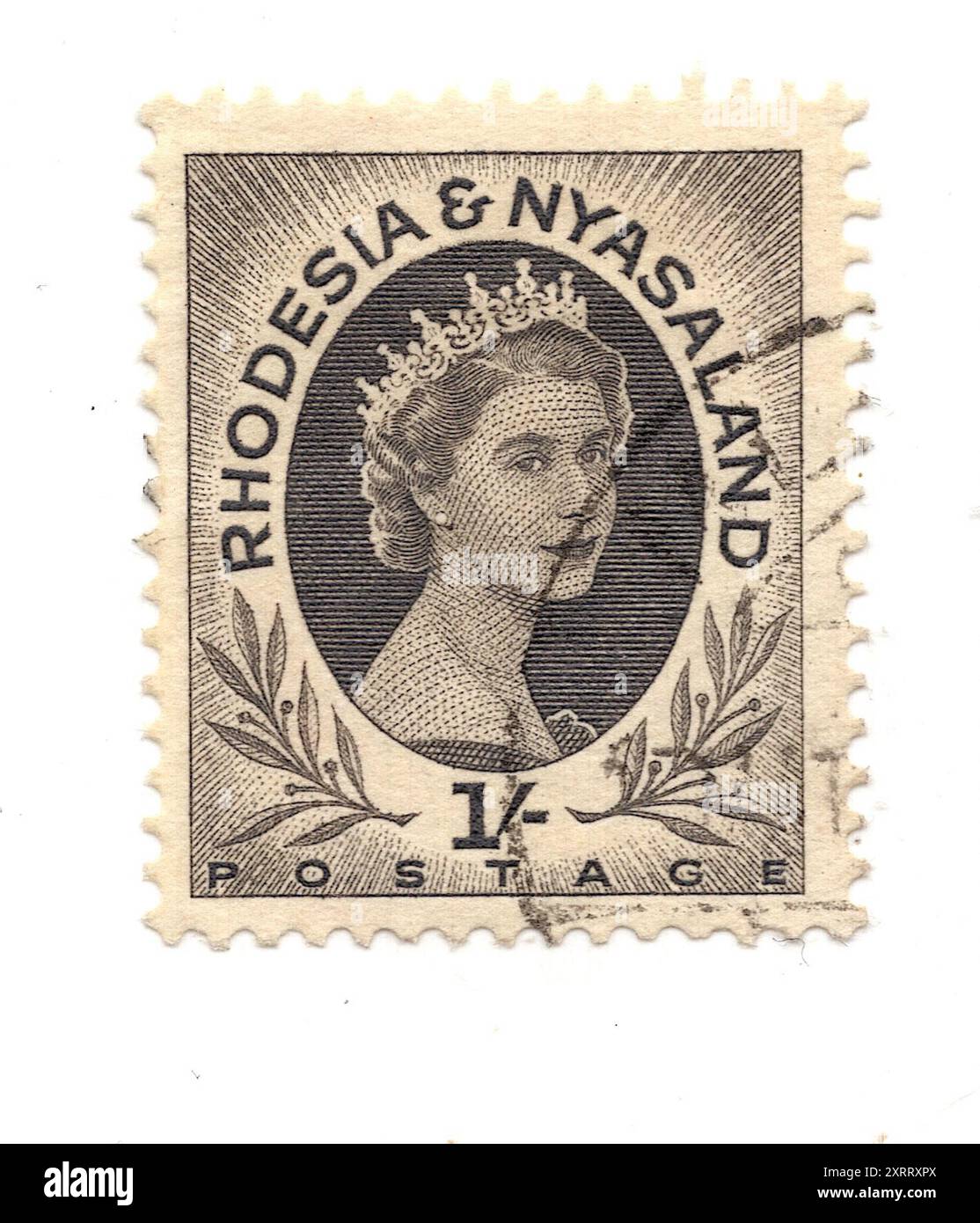 A vintage Queen Elizabeth II postage stamp from Rhodesia and Nyasaland ...