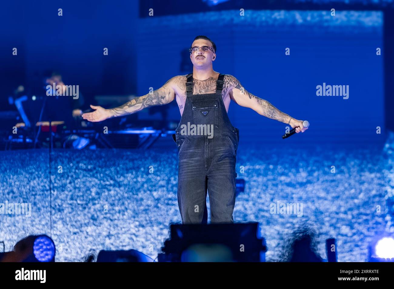 The Italian rapper Geolier, seen performing live at the Maradona ...