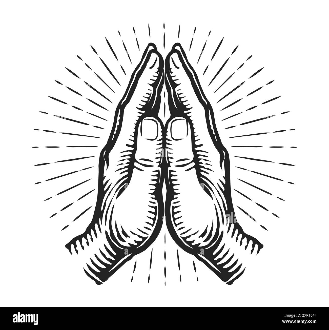Hands in praying position. Prayer, faith and hope emblem. Hand drawn ...