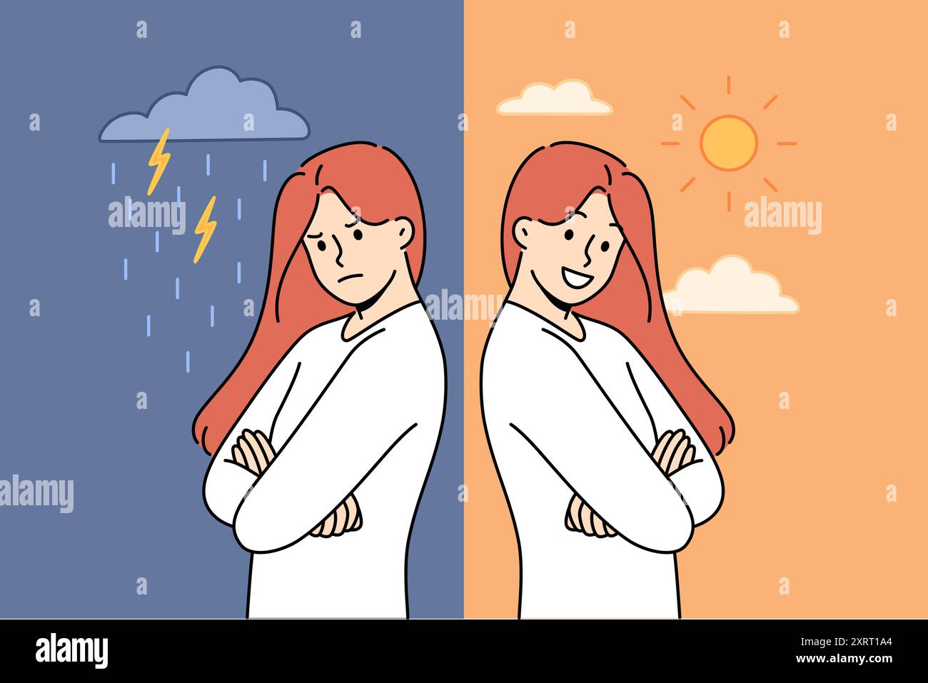 Emotional swing of woman who feels angry during rain and rejoices after ...