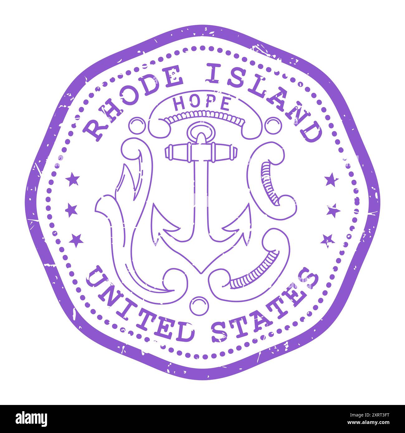 Rhode Island state stamp with seal, USA travel stamp, shabby postmark ...