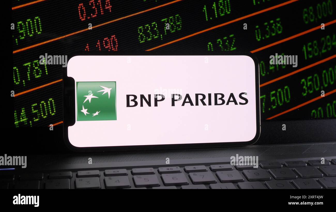 China. 12th Aug, 2024. In this photo illustration, BNP Paribas logo is ...