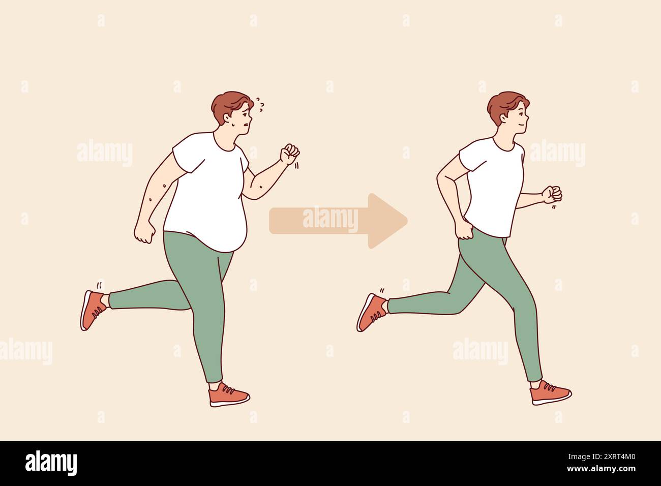 Transformation of fat man turning into thin person, thanks to morning ...