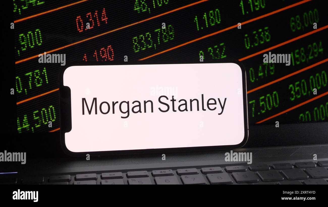 In this photo illustration, Morgan Stanley logo is displayed on a ...