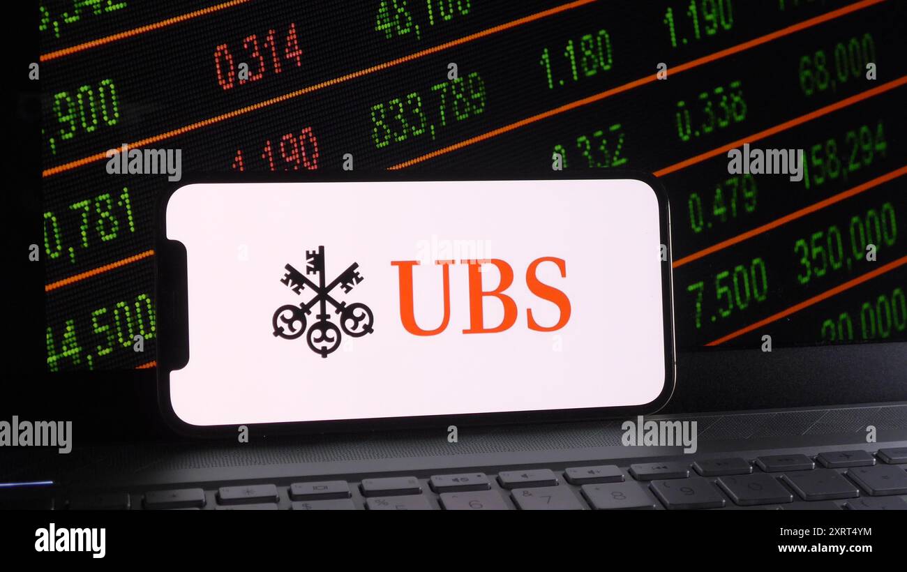 In this photo illustration, UBS logo is displayed on a smartphone with ...