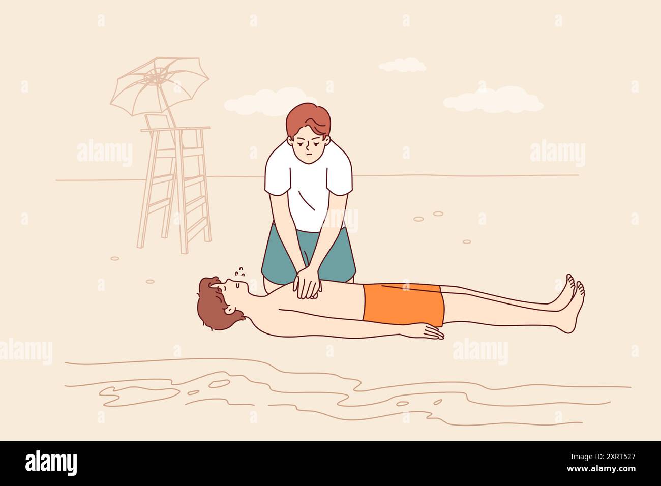 Man indirect lifeguard gives cardiac massage to drowned guy, providing ...