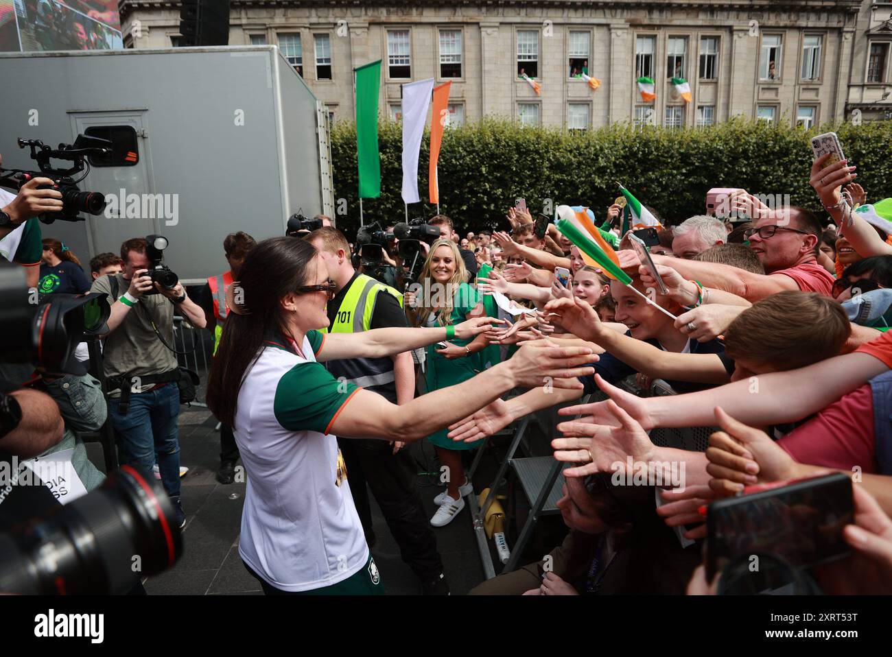Ireland's Kellie Harrington interacts with fans during a homecoming ...