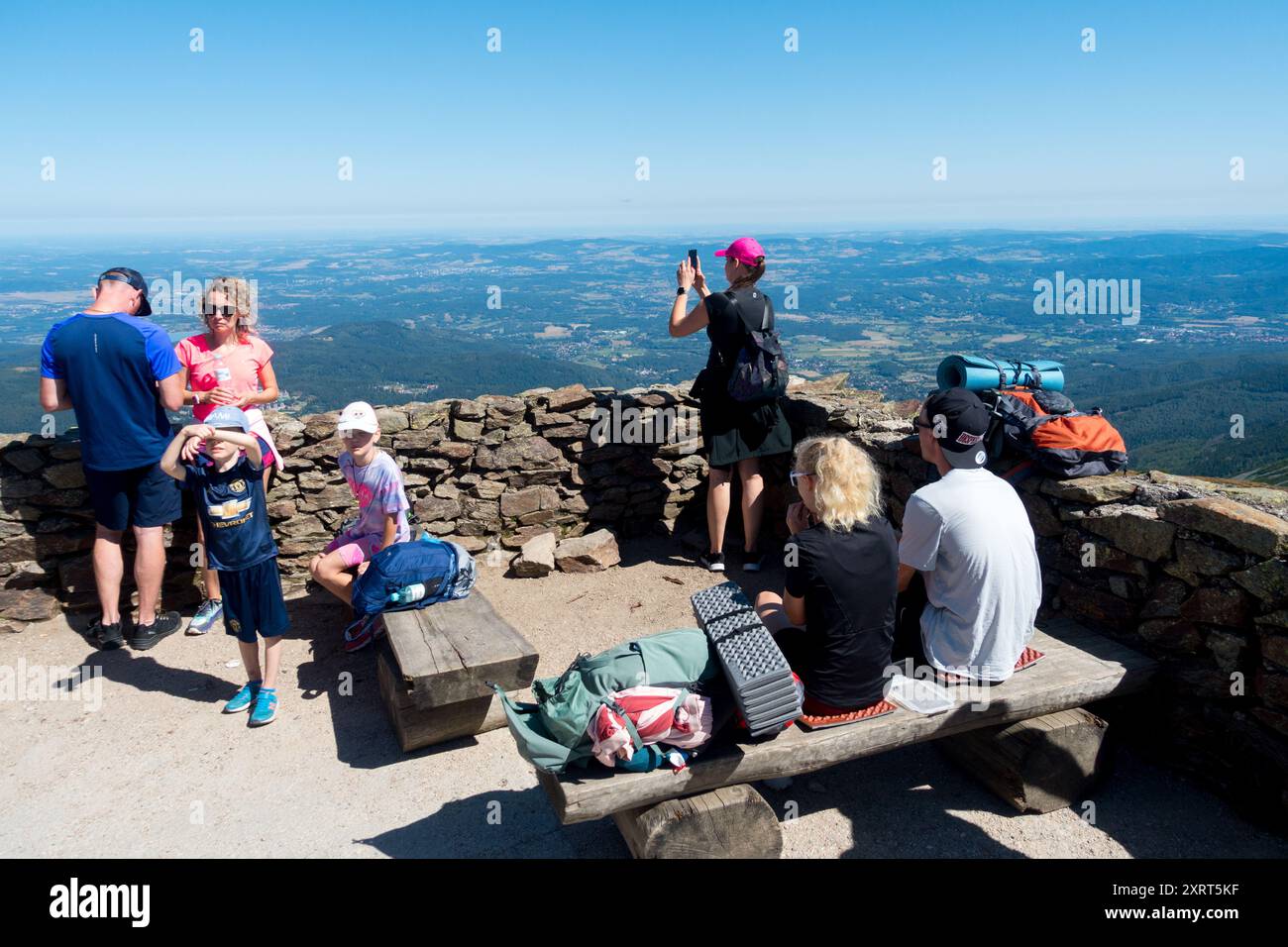 People resting on Top of Sniezka Mountain Poland tourists Stock Photo ...