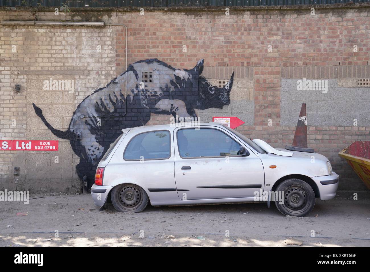 A new artwork unveiled by Banksy, depicting a rhinoceros which looks as ...