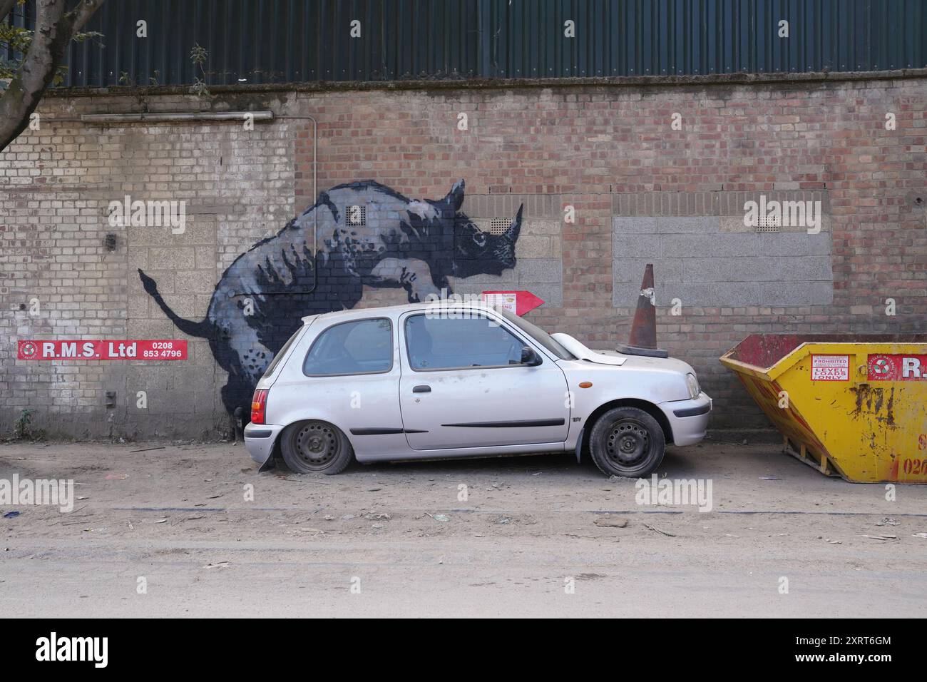 A new artwork unveiled by Banksy, depicting a rhinoceros which looks as ...