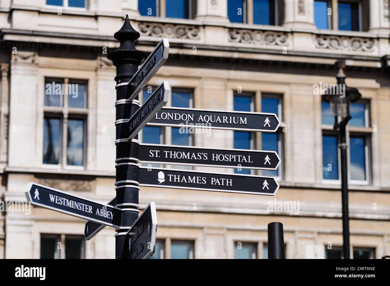 Direction signs to London Aquarium, St. Thomas's Hospital, and Thames ...
