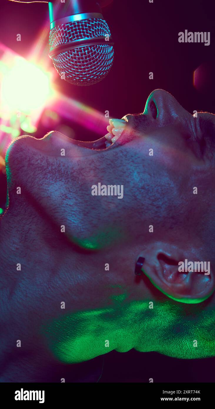 Close-up photo of singer's face, his expression full of intensity and ...