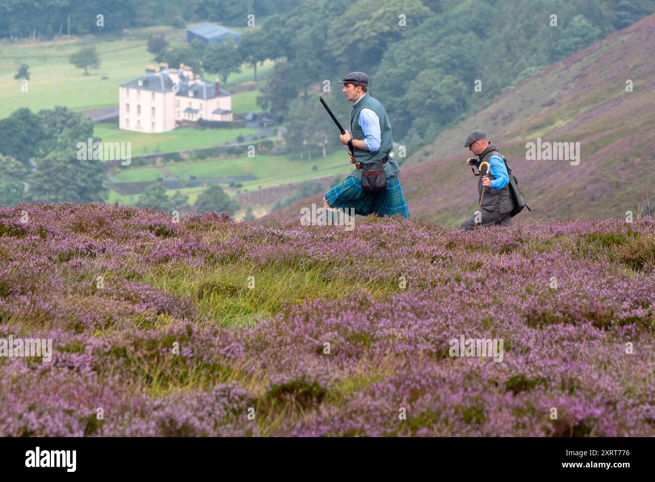 Members of a shooting party on the moors in the Lammermuir Hills, near ...