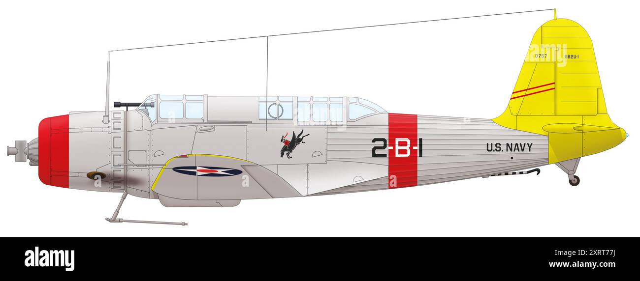 Vought SB2U-1 (BuNo. 0757, 2-B-1) of the VB-2 on the aircraft carrier ...