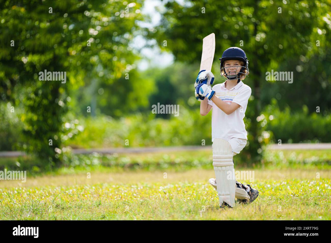 Kids playing cricket in summer park. Boy with bat and ball on cricket ...