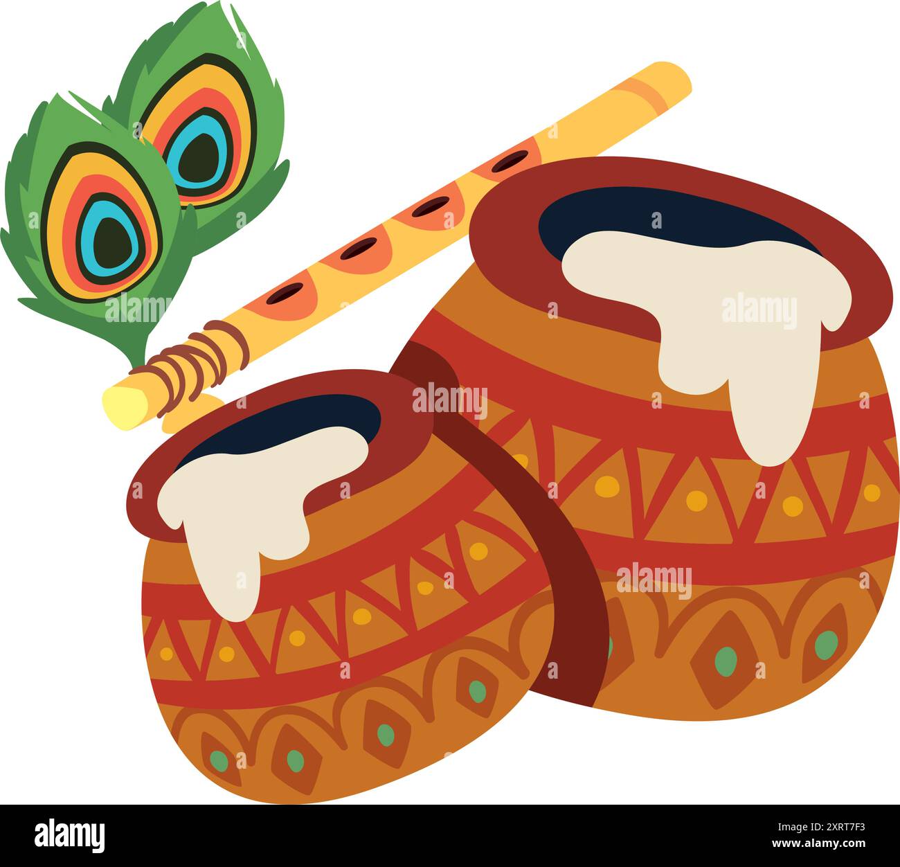 krishna janmashtami festival clay pot and flute Stock Vector Image ...