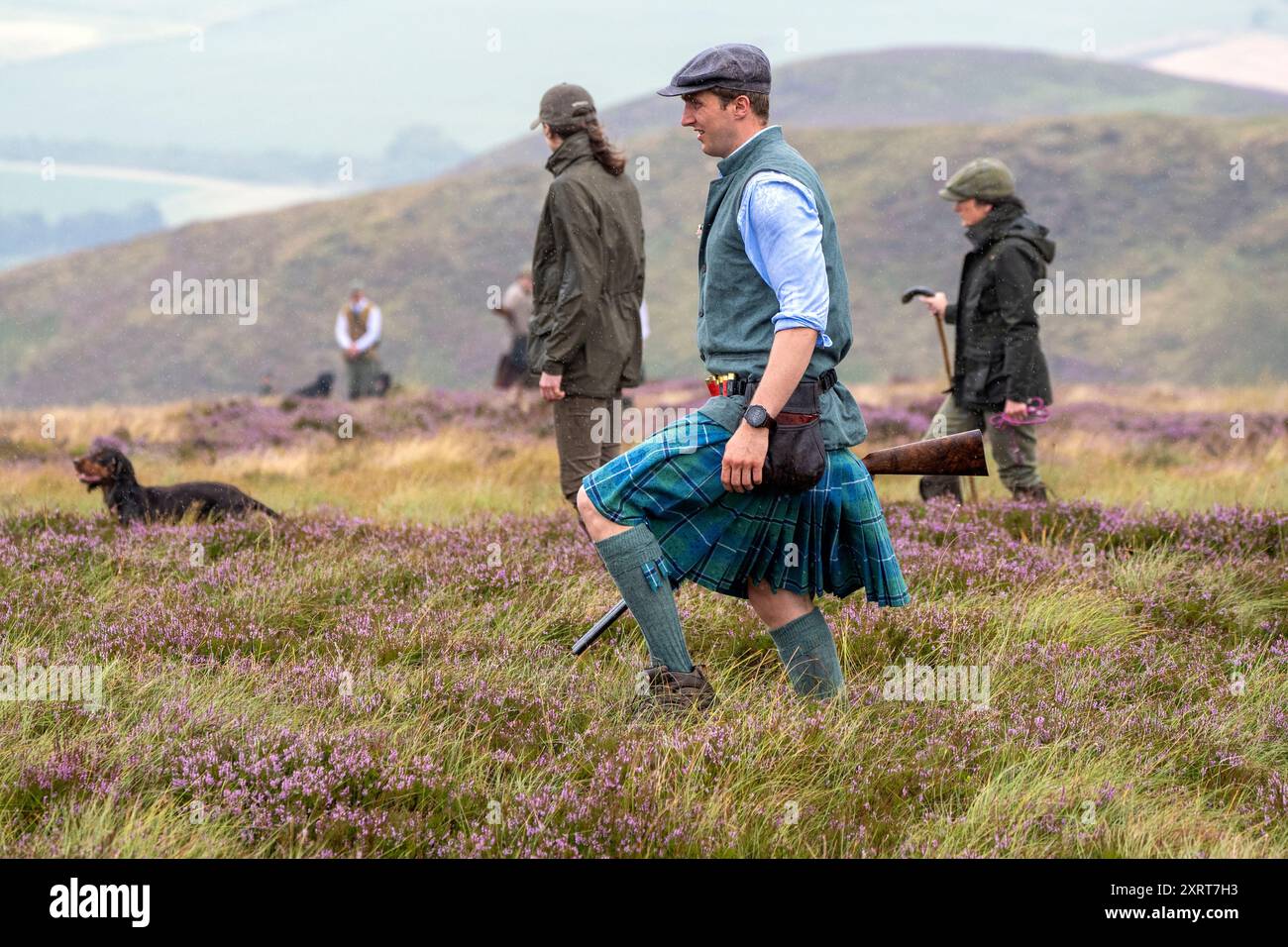 Members of a shooting party on the moors in the Lammermuir Hills, near ...