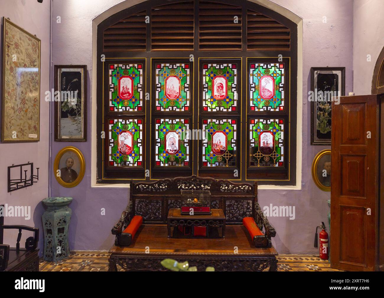 Multi coloured stained glass window In Pinang Peranakan mansion, Penang ...