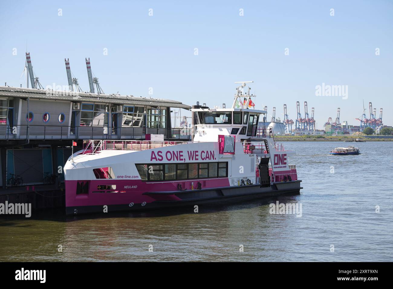 Hamburg, Germany. 12th Aug, 2024. Hadag's new hybrid ferry "Neuland" is ...