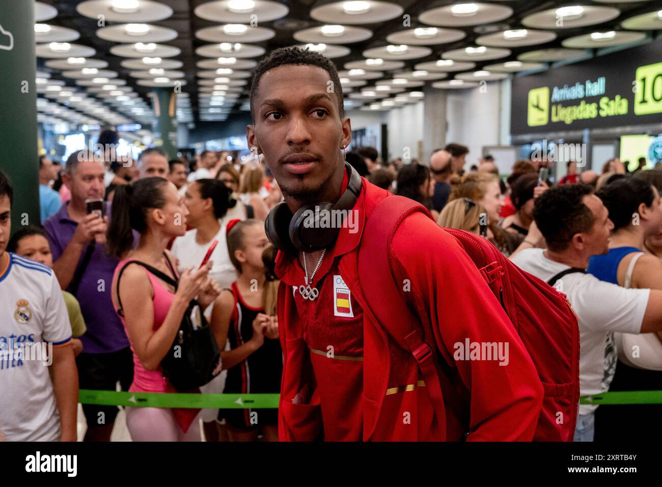 Triple jump champion, Jordan Diaz, on her arrival at Adolfo Suarez ...