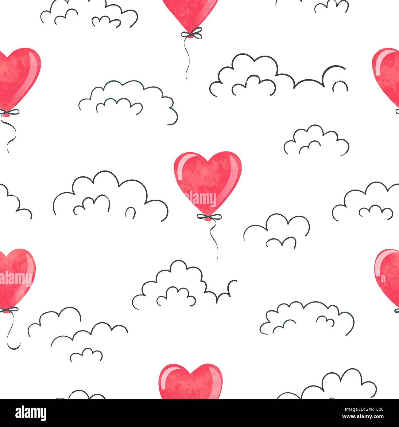 Flying heart shaped balloons seamless pattern. Vector romance ...