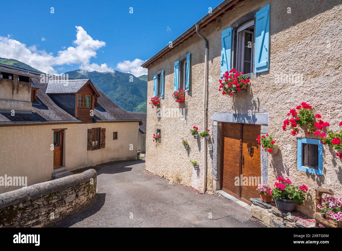 Traditional farmhouse in the Pyrenees village of Aas, Bearn, France ...