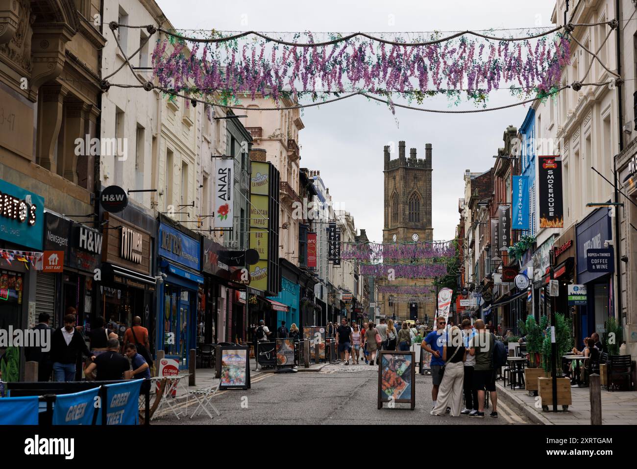 A General view (GV) of Bold Street and Church of St Luke in Liverpool ...