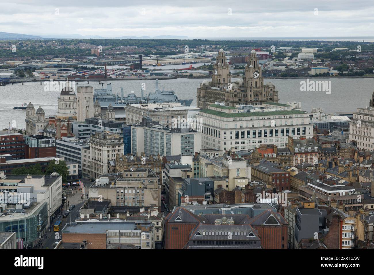 A General view (GV) of Liverpool and River Mersey viewed from St Johns ...