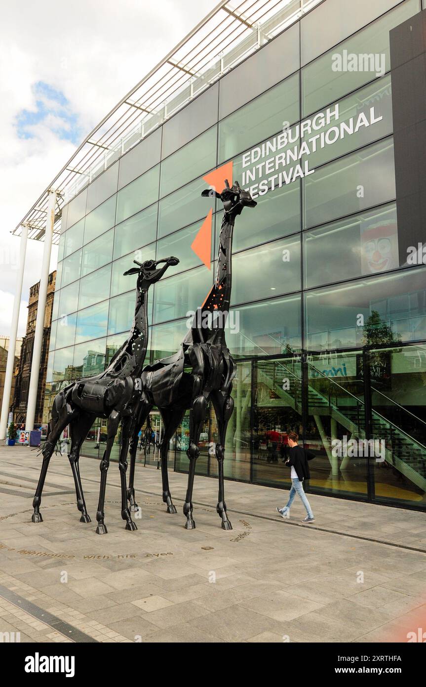 Giraffe sculptures outside Edinburgh International Festival building ...