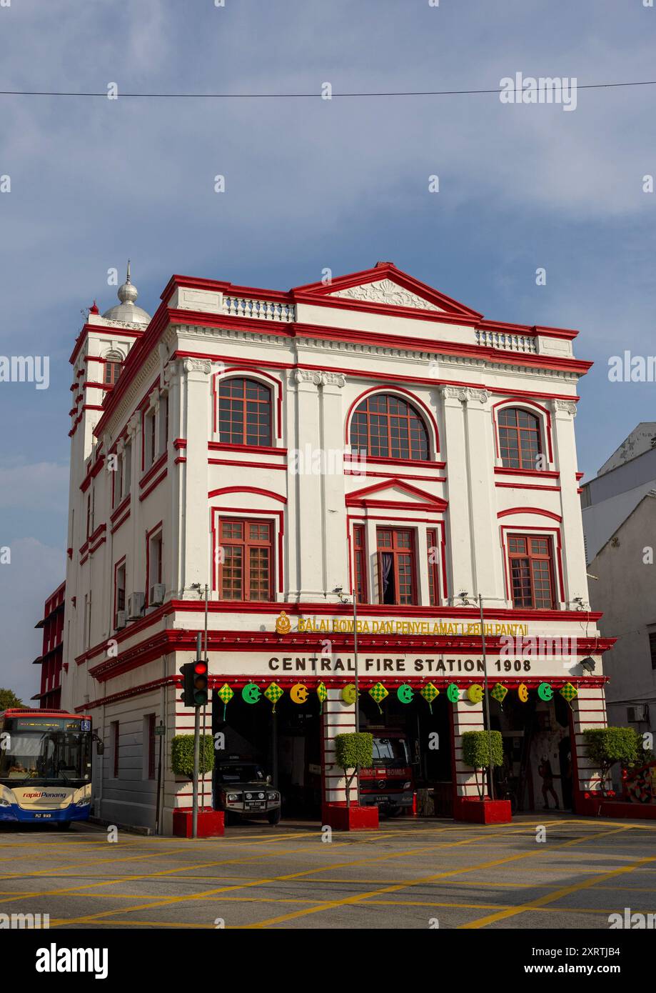 Central fire station in the Unesco World Heritage old town, Penang island, George Town, Malaysia ...
