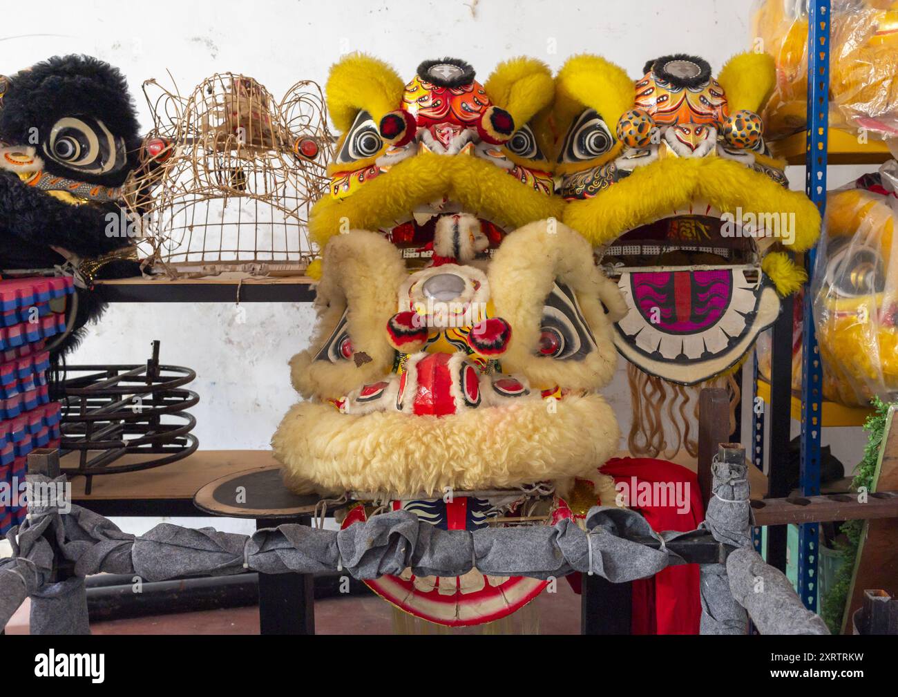 Traditional lion masks in Loo Pun Hong temple, Penang island, George ...