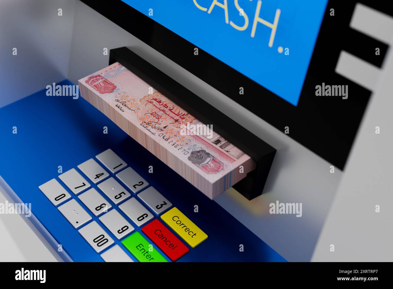 ATM Machine Closeup with UAE AED Dirham 100 Note Bundle - 3D Illustration Render Stock Photo - Alamy