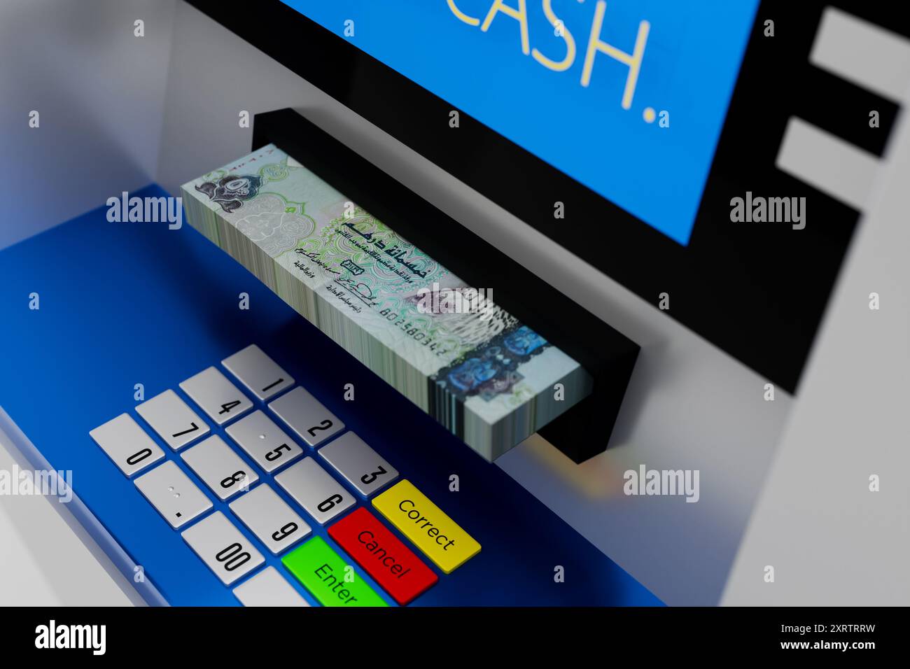 ATM Machine Closeup with UAE AED Dirham 500 Note Bundle - 3D ...