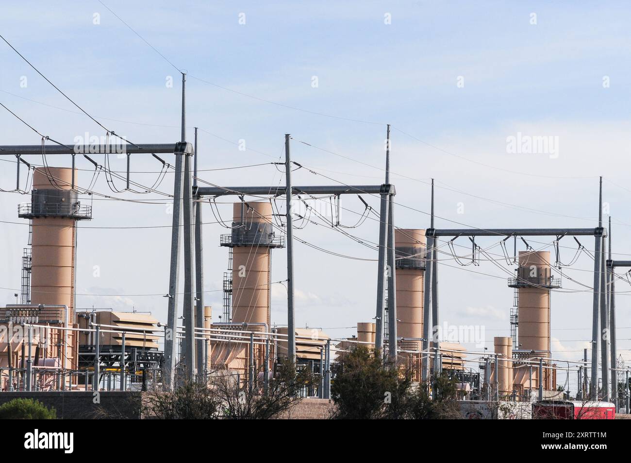 Panoramic view of a power plant in Tempe, Arizona, with four turbine ...