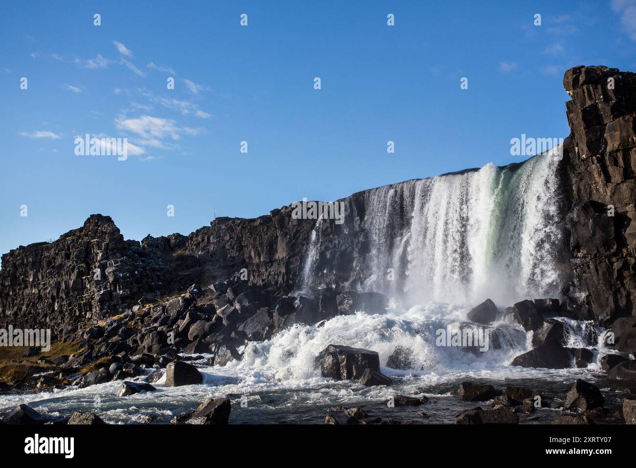 The waterfall in the Pingvellir National Park known as Oxarafoss from ...