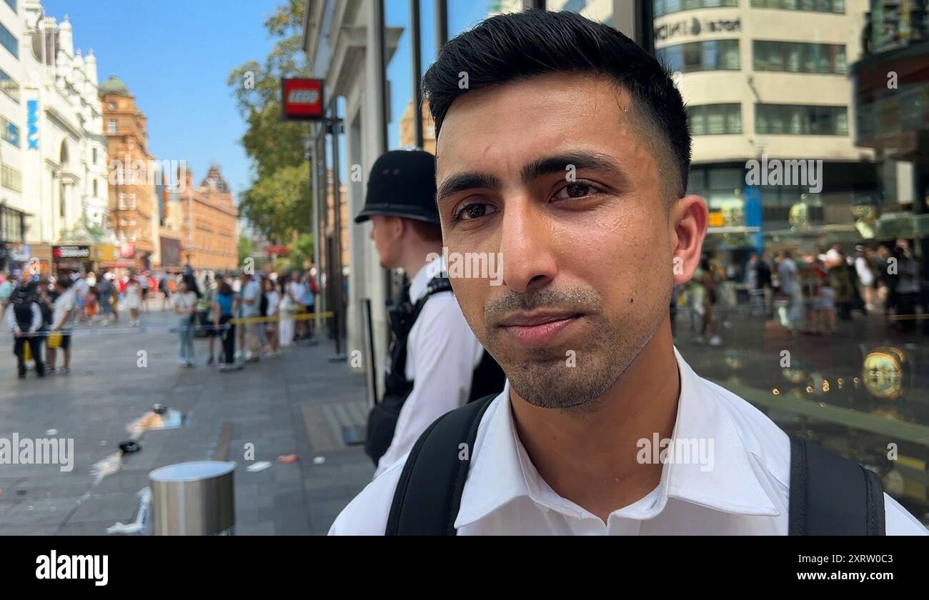 Security guard Abdullah, 29, who works at TWG Tea shop at the scene in ...