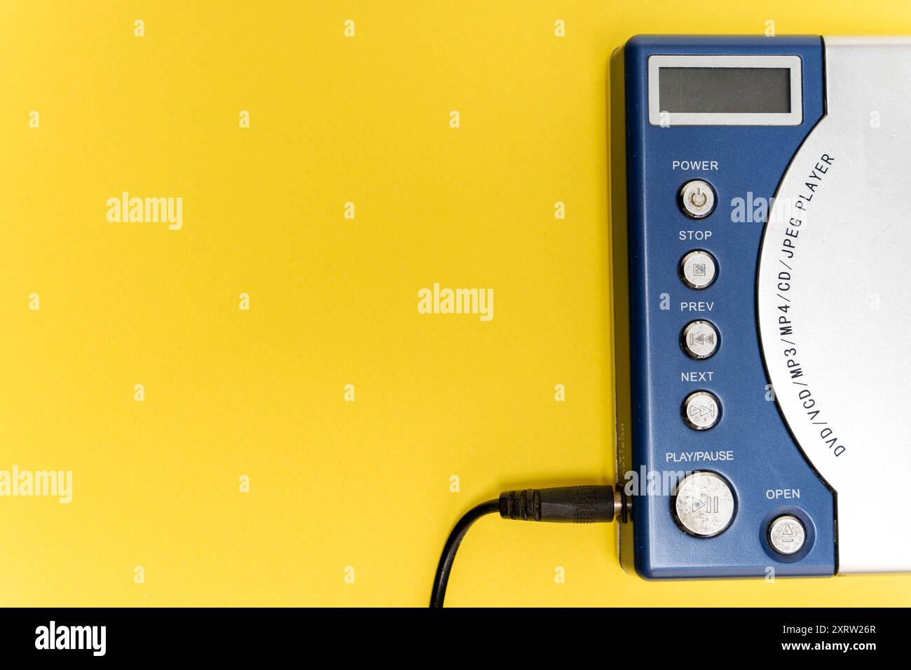 vintage DVD player. An electronic device in blue and white tones stands ...