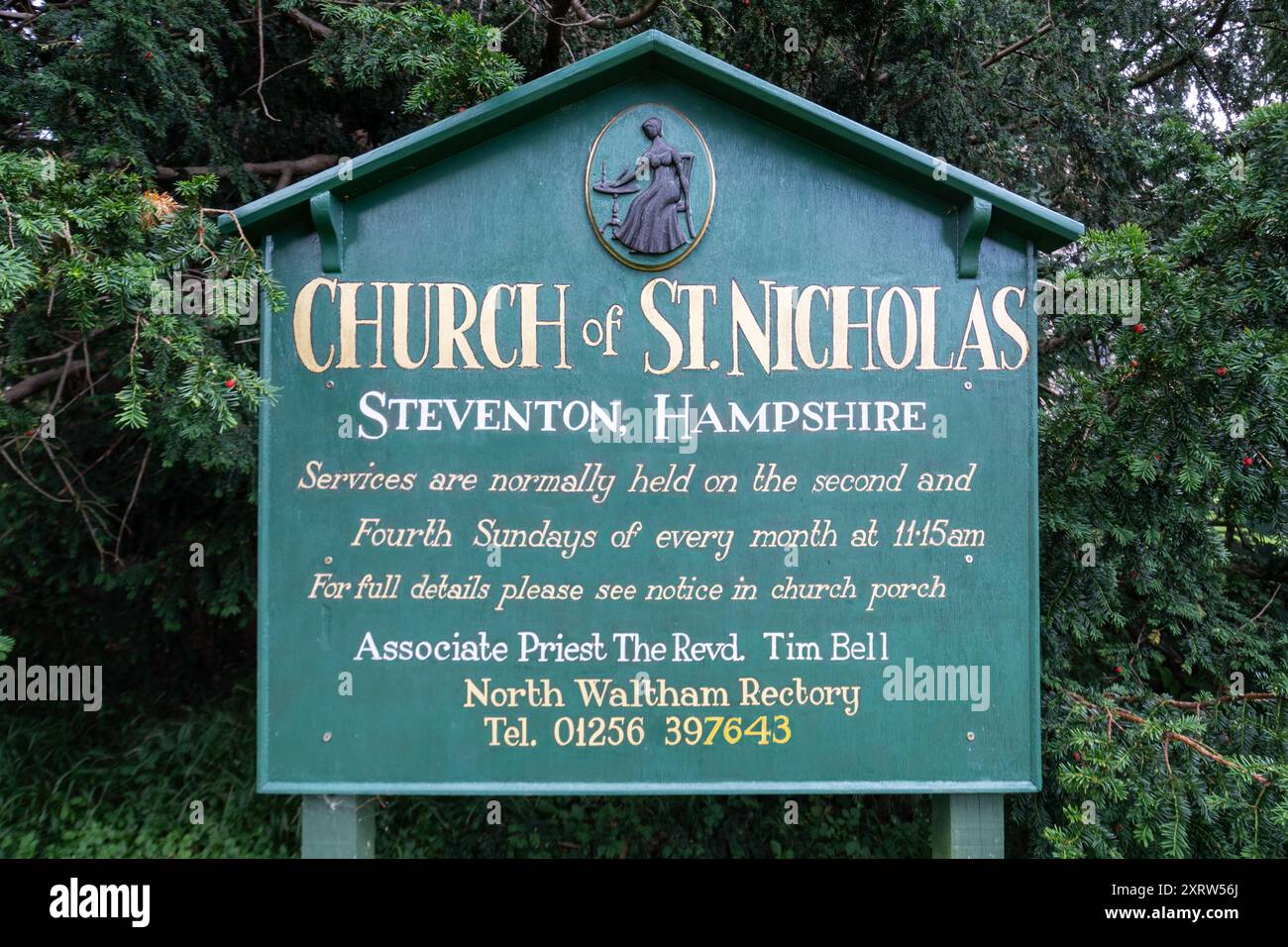 Sign at Church of St Nicholas in Steventon village, Hampshire, England ...