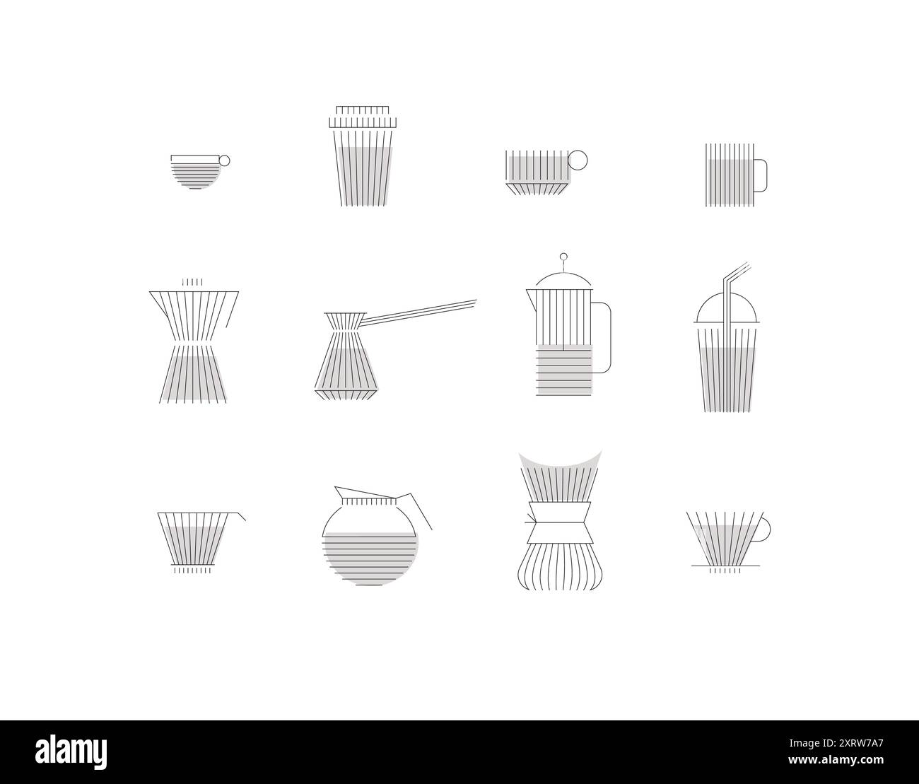 Coffee linear icon set cup, glass, french press, maker, filter, drip ...