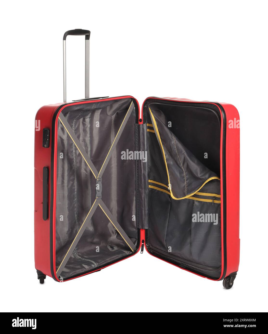 Open empty suitcase for travelling isolated on white Stock Photo - Alamy