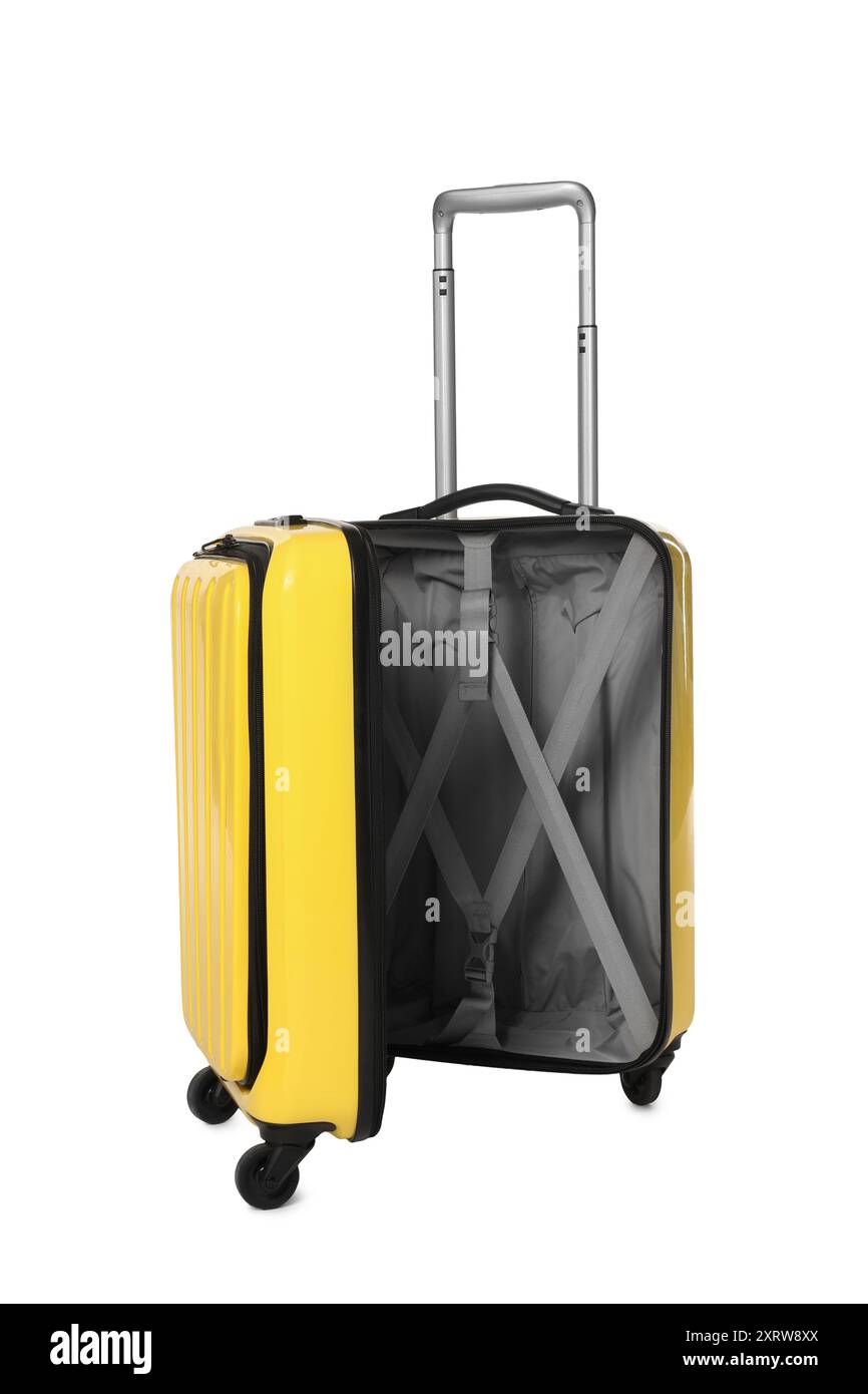 Open empty suitcase for travelling isolated on white Stock Photo - Alamy