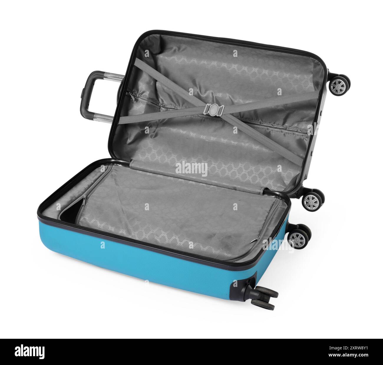 Open empty suitcase for travelling isolated on white Stock Photo - Alamy