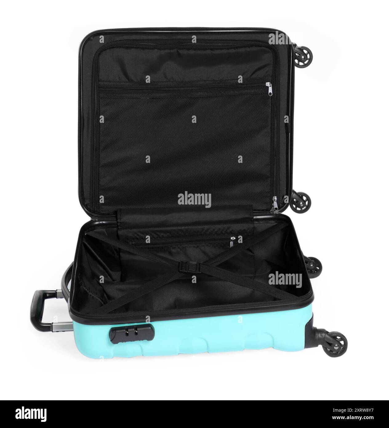 Open empty suitcase for travelling isolated on white Stock Photo - Alamy