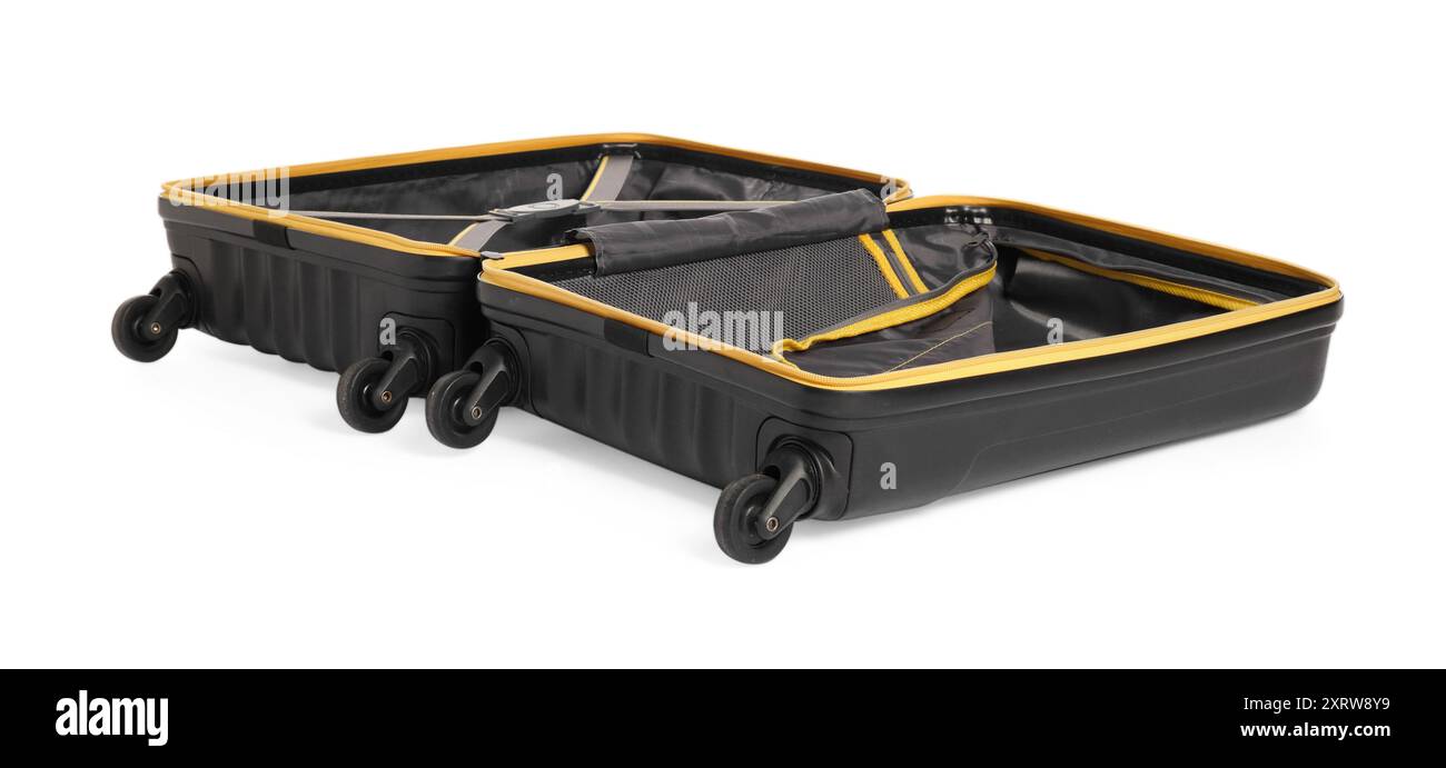 Open empty suitcase for travelling isolated on white Stock Photo - Alamy