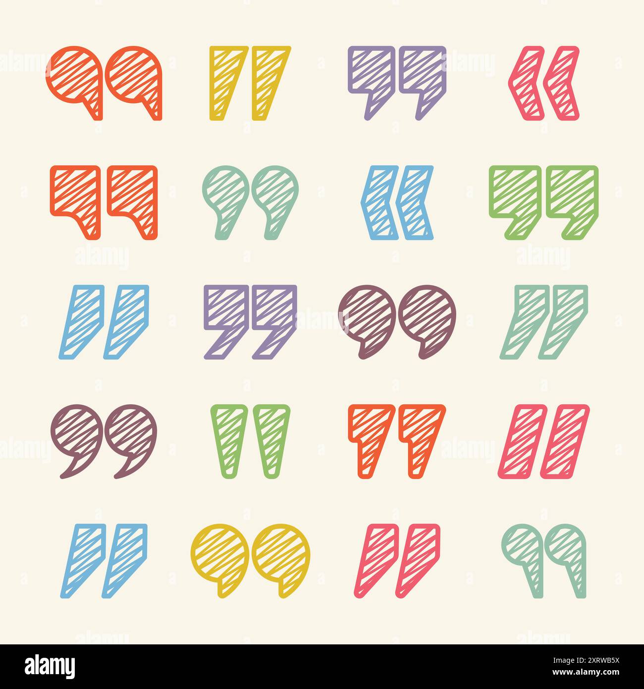 Hatched text quotation marks. Hand drawn quotes icon. Typographic ...