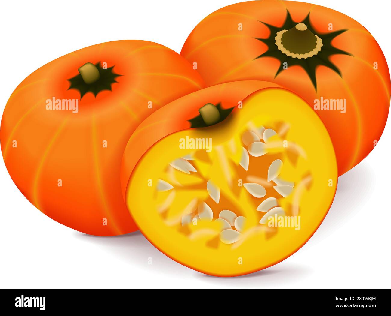 Whole and half of Orange buttercup squash. Winter squash. Cucurbita ...