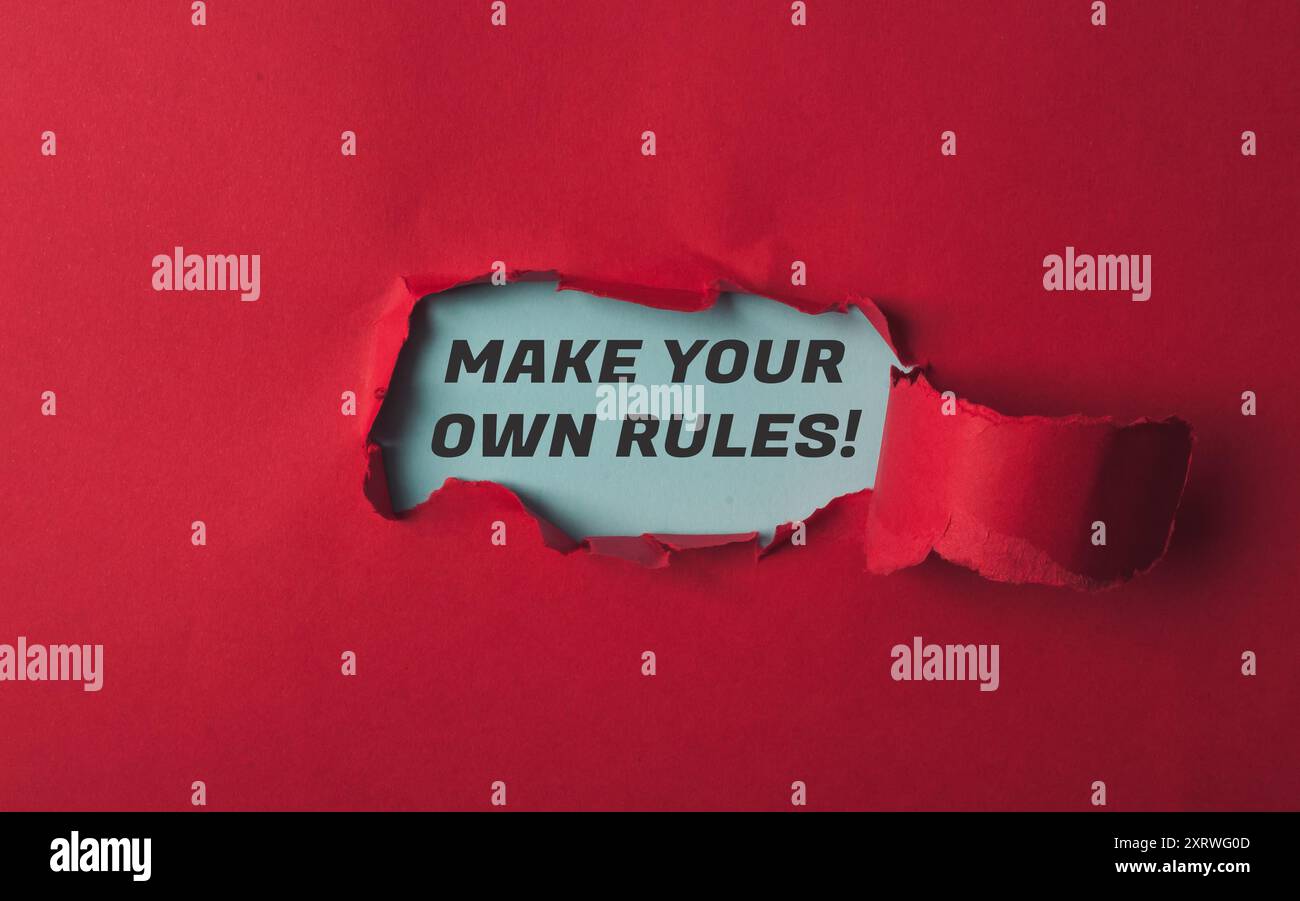 A red background with a blue word that says Make your own rules. The ...
